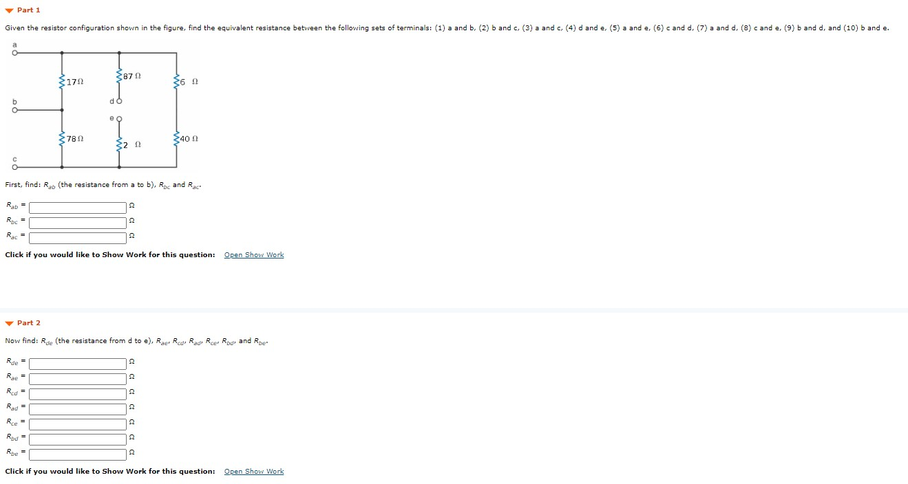 Solved Part 1 Given the resistor configuration shown in the | Chegg.com