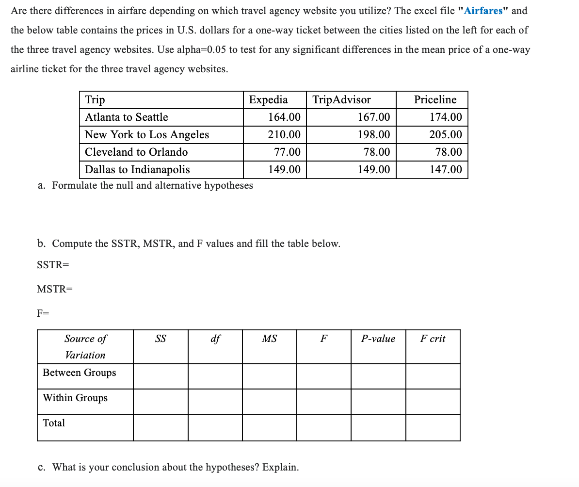 Solved Are there differences in airfare depending on which | Chegg.com