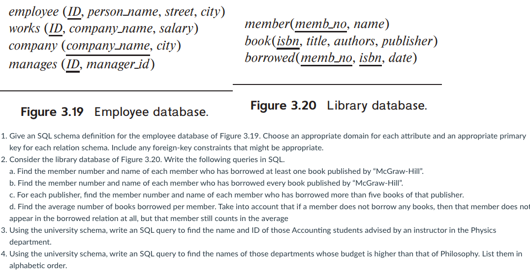 Solved employee (ID, person_name, street, city) works (ID, | Chegg.com