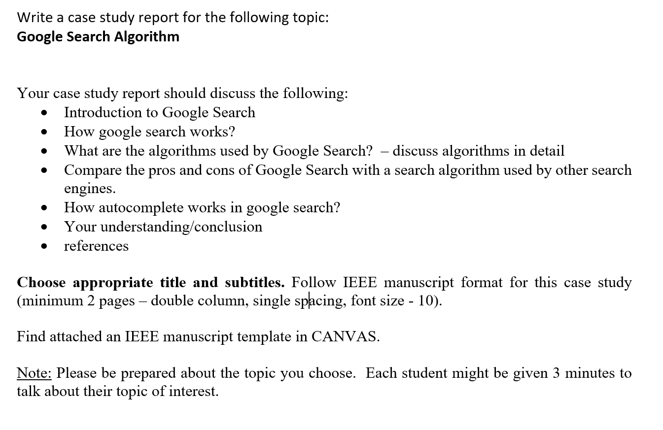 Solved Write a case study report for the following topic: | Chegg.com