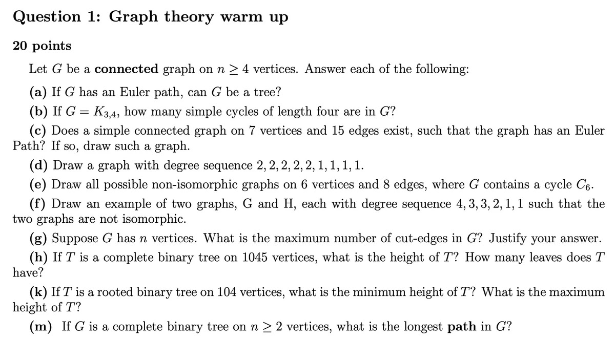 Solved 20 points Let \\( G \\) be a connected graph on \\( n | Chegg.com