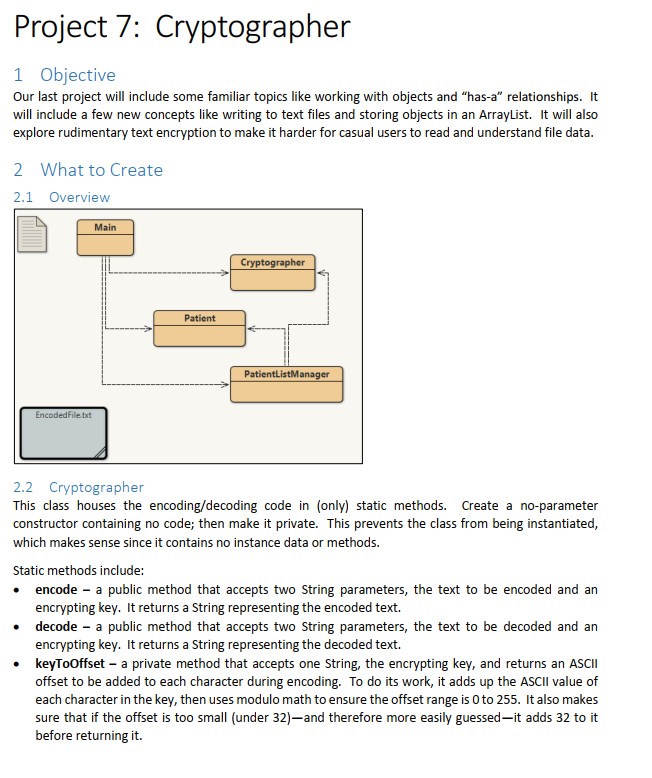 Solved Project 7: Cryptographer 1 Objective Our last project | Chegg.com