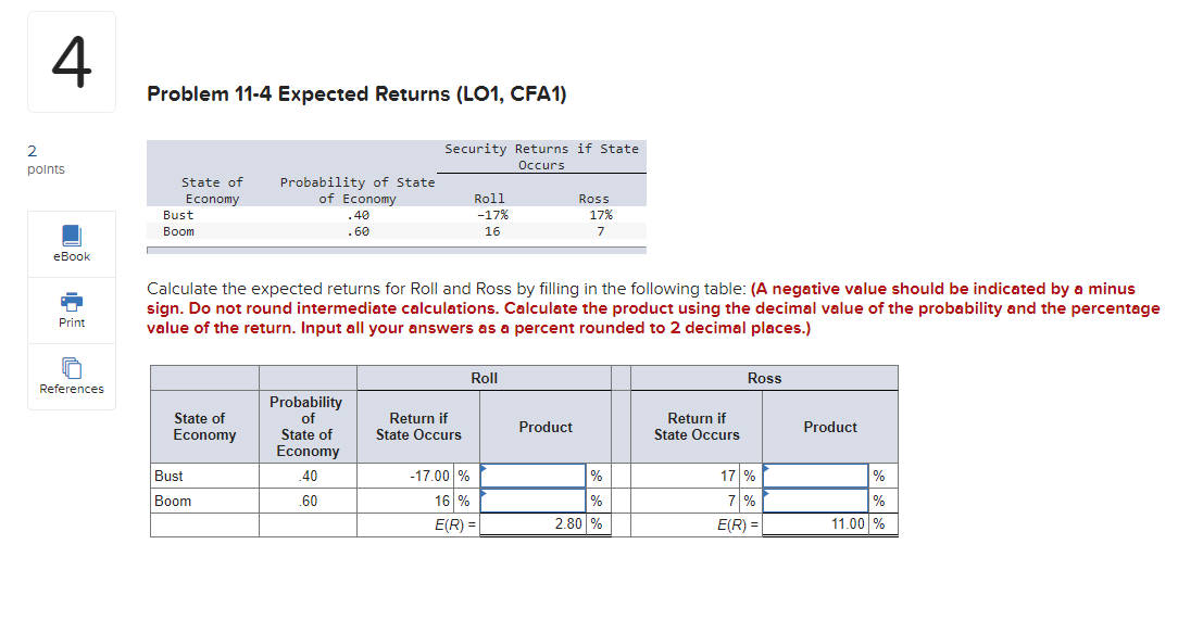 Solved Problem 11-4 Expected Returns (LO1, CFA1) Calculate | Chegg.com