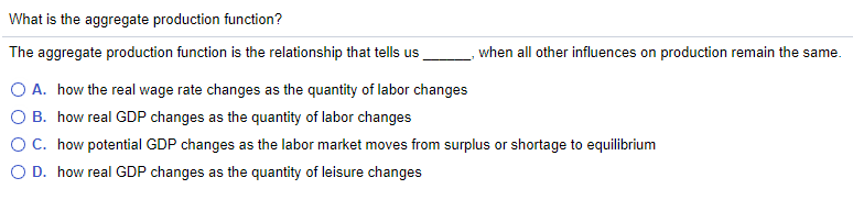 Solved What is the aggregate production function? The | Chegg.com