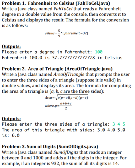 Solved Problem 1. Fahrenheit to Celsius (Fah ToCel.java) | Chegg.com