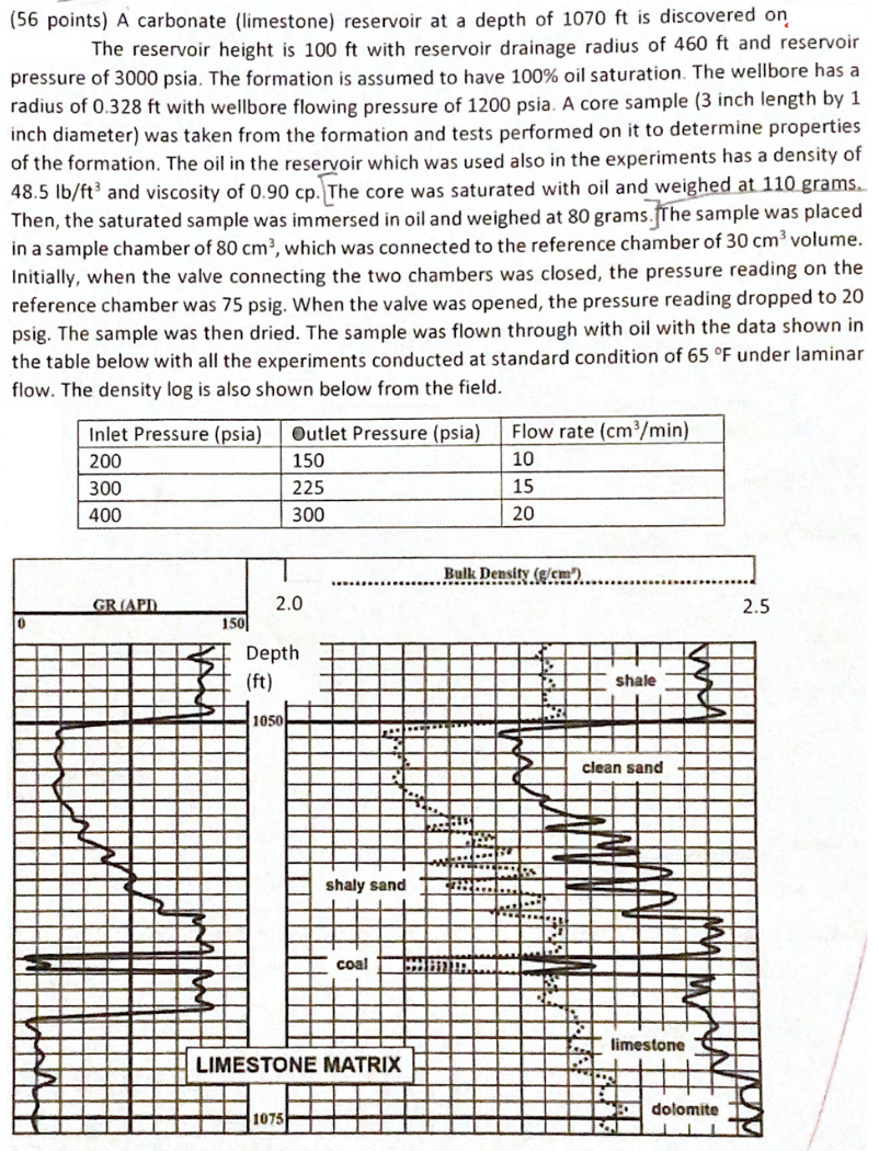 (56 points) A carbonate (limestone) reservoir at a | Chegg.com