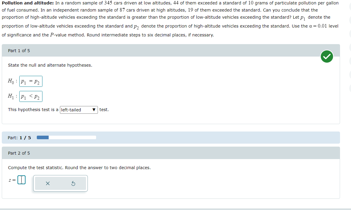 Solved Pollution and altitude: In a random sample of 345 | Chegg.com