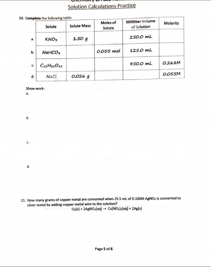 Solved Chemistry 2A Lab Handout Solution Calculations | Chegg.com