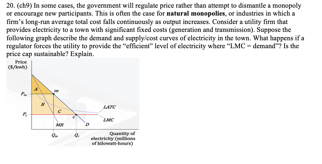 Solved 20. (ch9) In some cases, the government will regulate | Chegg.com