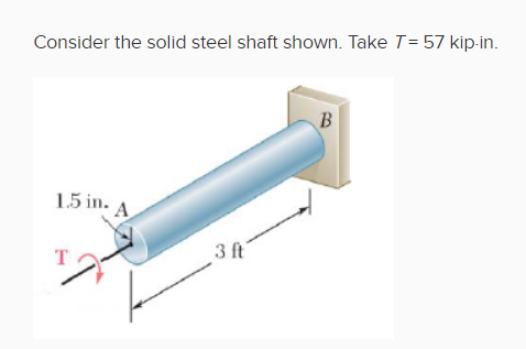 Solved Consider the solid steel shaft shown. Take T= 57 | Chegg.com