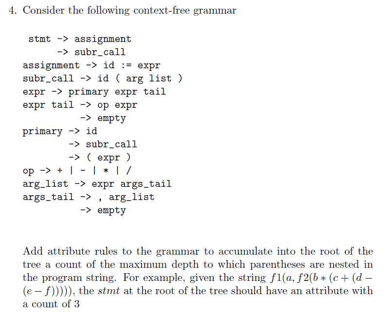 Solved 4. Consider the following context-free grammar stmt | Chegg.com