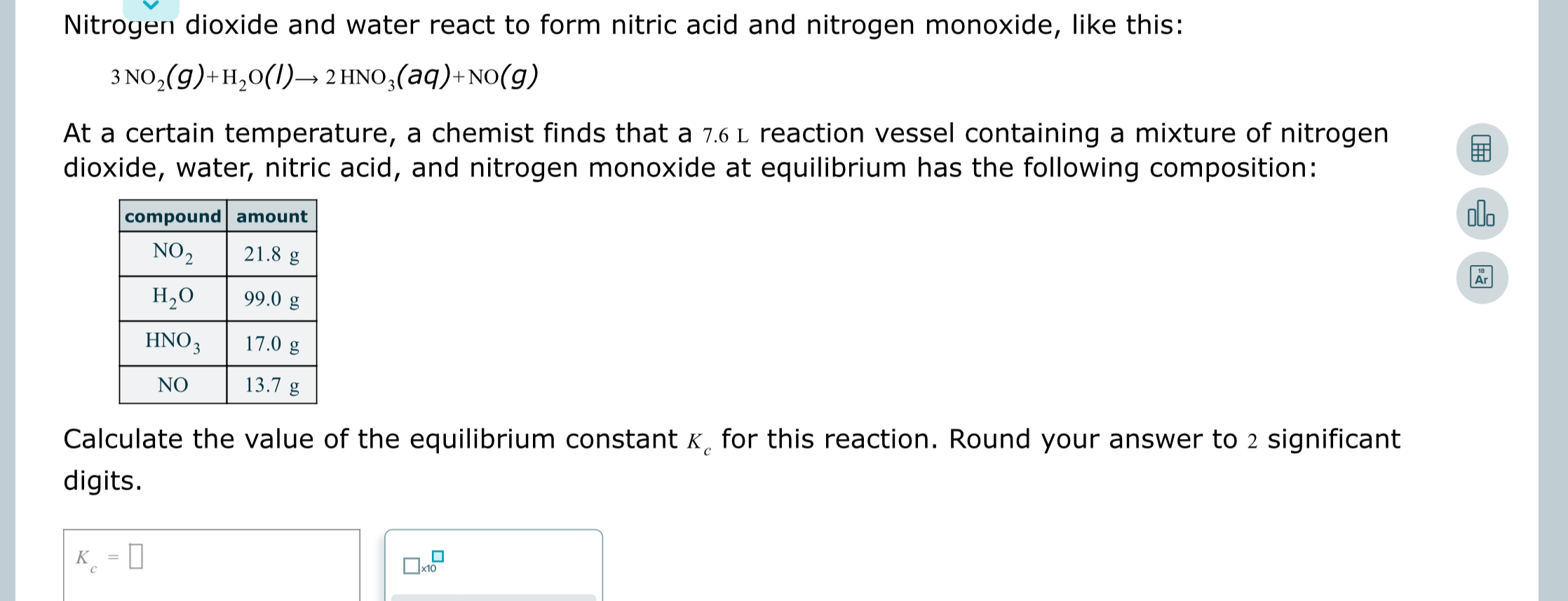Solved Nitrogen dioxide and water react to form nitric acid | Chegg.com
