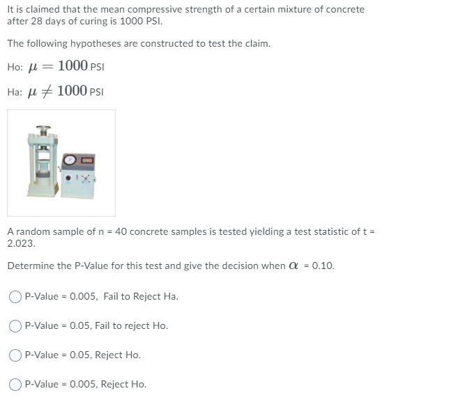 Solved It is claimed that the mean compressive strength of a | Chegg.com