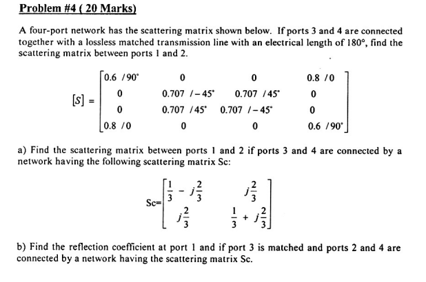 Solved A four-port network has the scattering matrix shown | Chegg.com