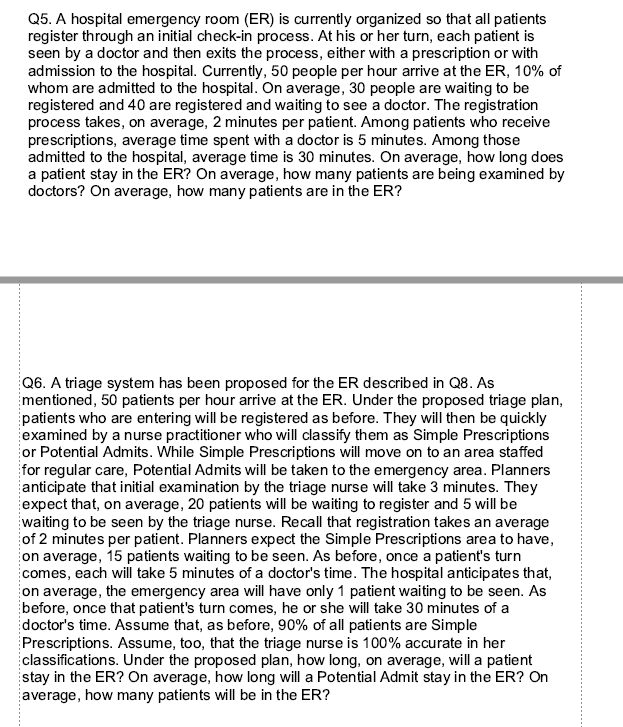 Solved Q5. A hospital emergency room (ER) is currently | Chegg.com