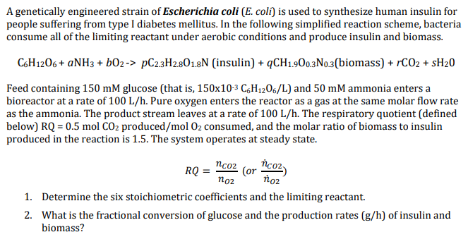 Solved A genetically engineered strain of Escherichia coli . | Chegg.com