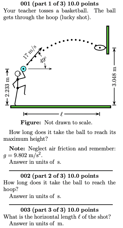 Solved 001 (part 1 of 3) 10.0 points Your teacher tosses a | Chegg.com