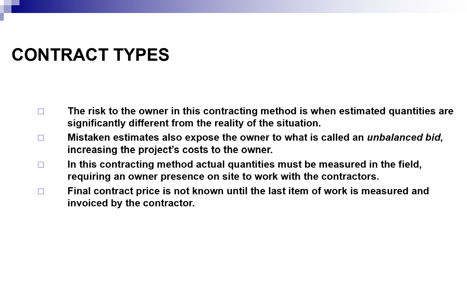 Solved CONTRACT TYPES Unit Price Contract In a unit price | Chegg.com