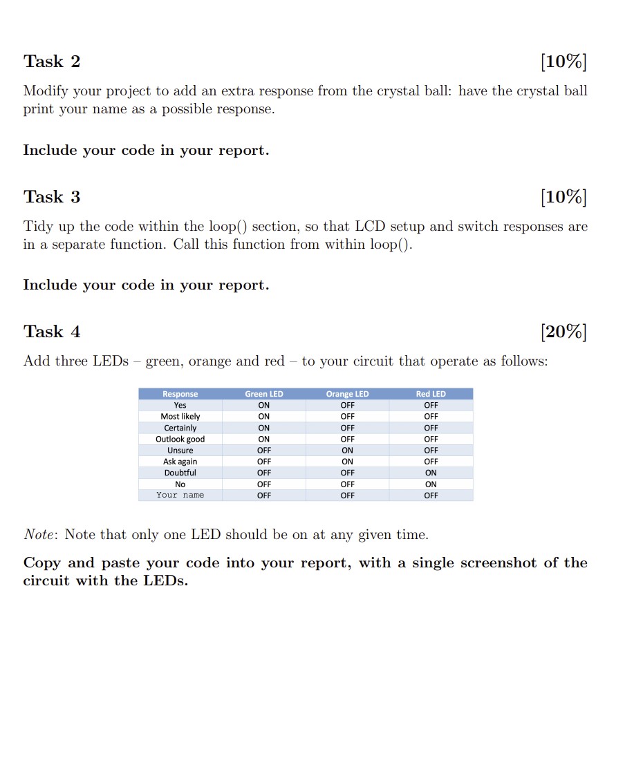 Solved This lab is based on the Crystal Ball in the Arduino | Chegg.com