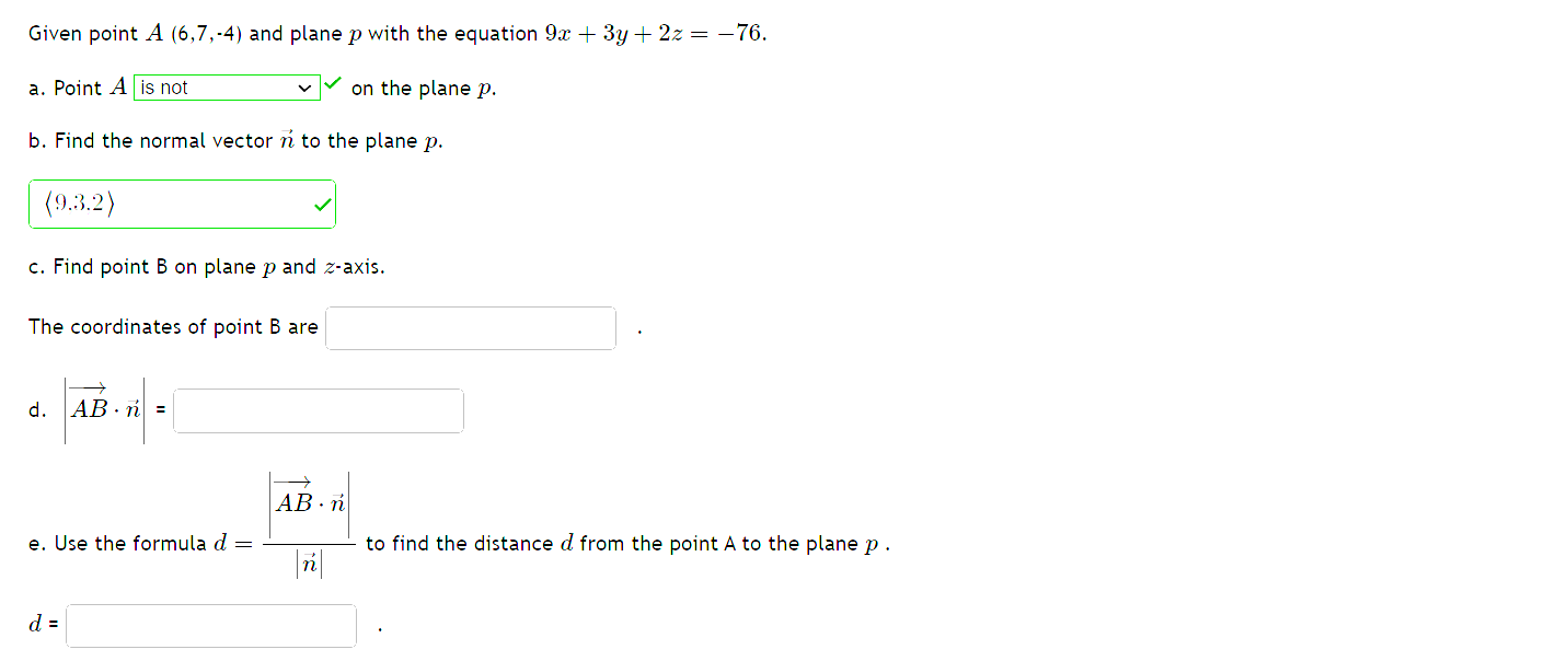 Solved Given point A(6,7,−4) and plane p with the equation | Chegg.com