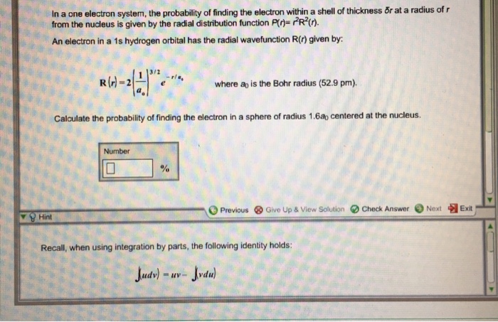 Solved In a one electron system, the probability of finding | Chegg.com
