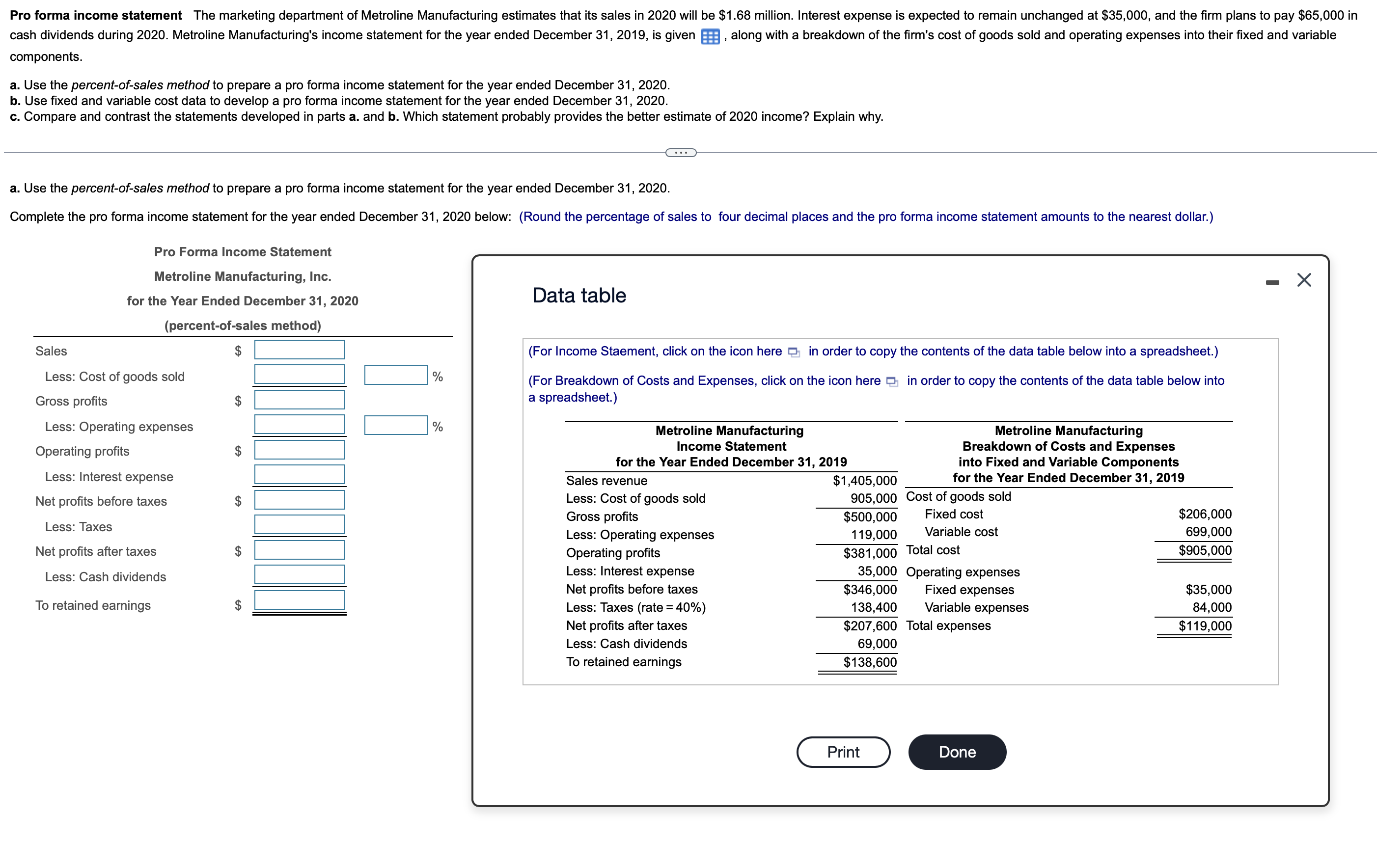 Solved components. a. Use the percent-of-sales method to | Chegg.com