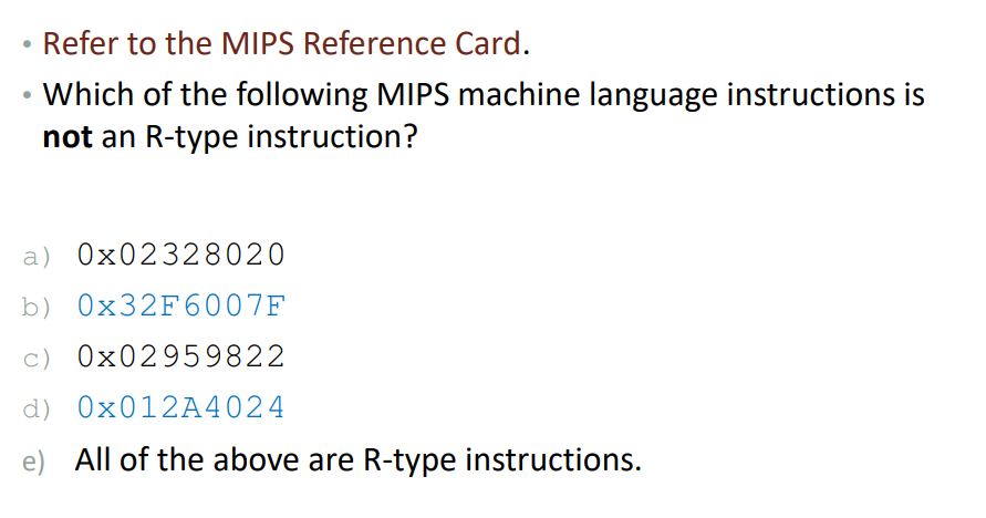 Solved Refer to the MIPS Reference Card. Which of the | Chegg.com