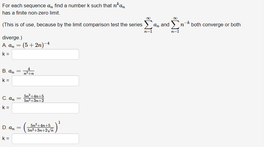 Solved For each sequence a_(n) find a number k such that | Chegg.com