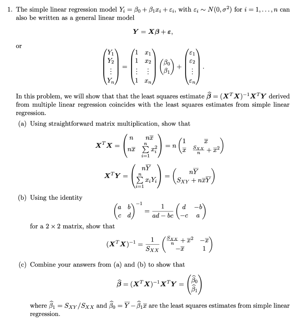 Solved 1. The simple linear regression model Yi-Ao + Axit | Chegg.com