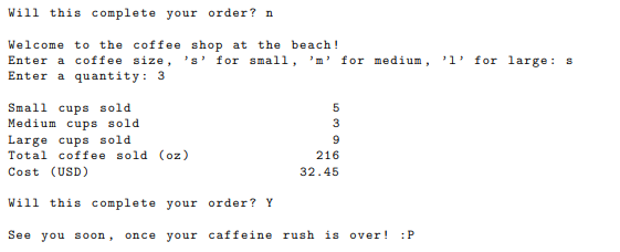 Solved Description Assume you opened a coffee shop on the | Chegg.com