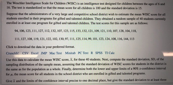 Solved The Weschler Intelligence Scale for Children (WISC) | Chegg.com