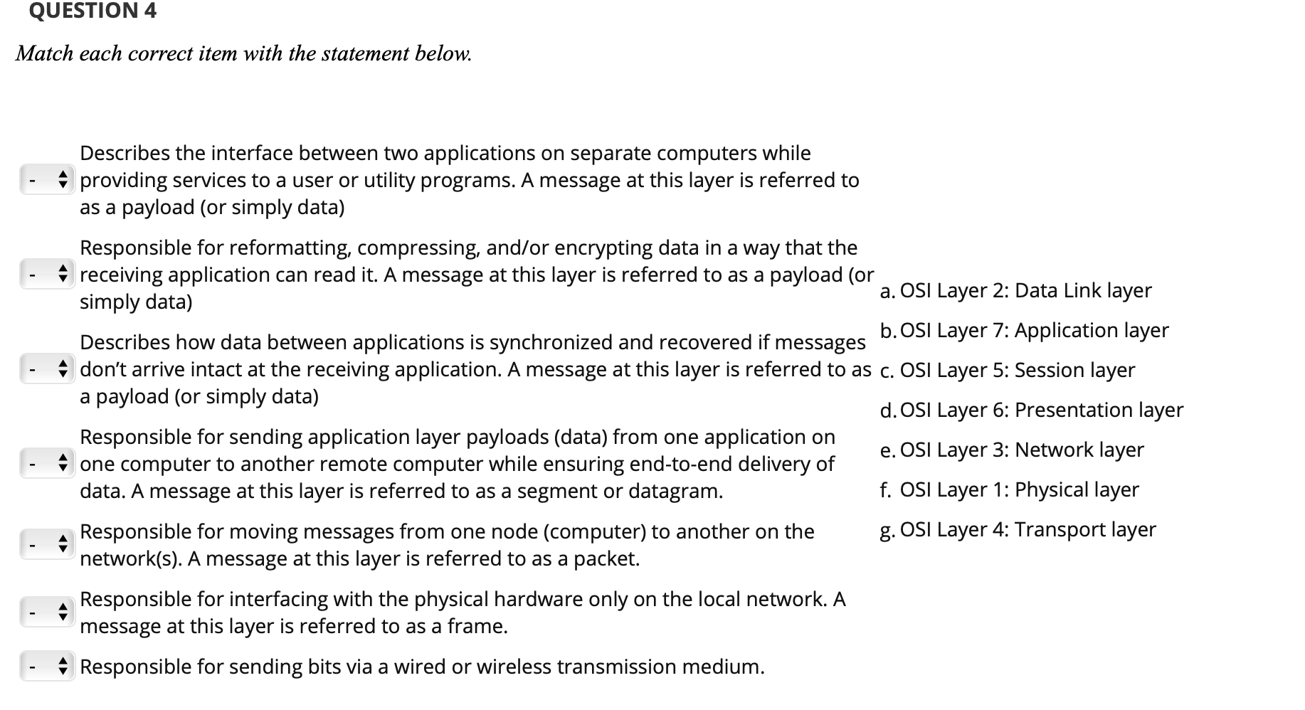 Solved QUESTION 4 Match each correct item with the statement | Chegg.com
