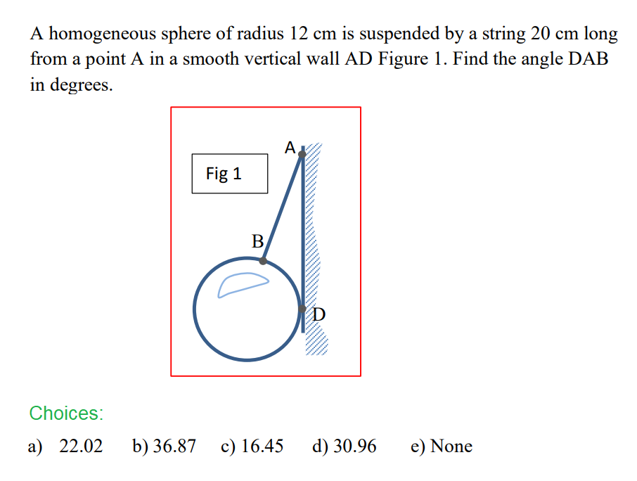 Solved A homogeneous sphere of radius 12 cm is suspended by | Chegg.com