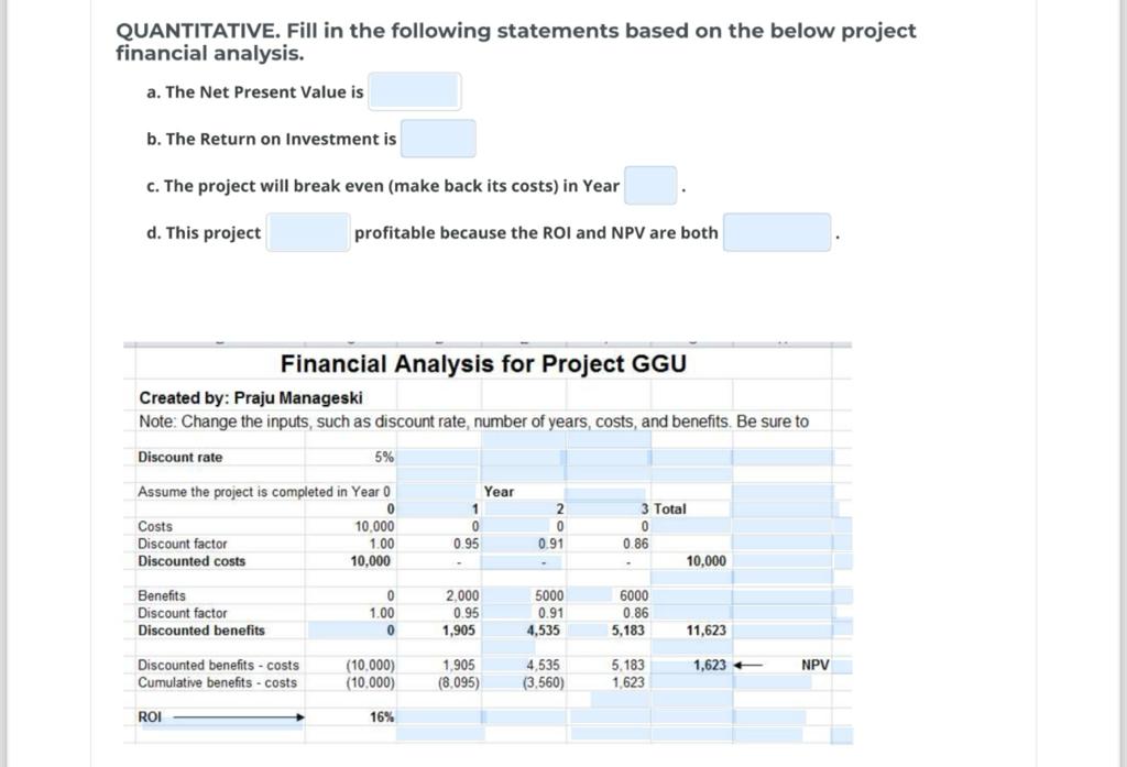 Solved QUANTITATIVE. Fill in the following statements based | Chegg.com