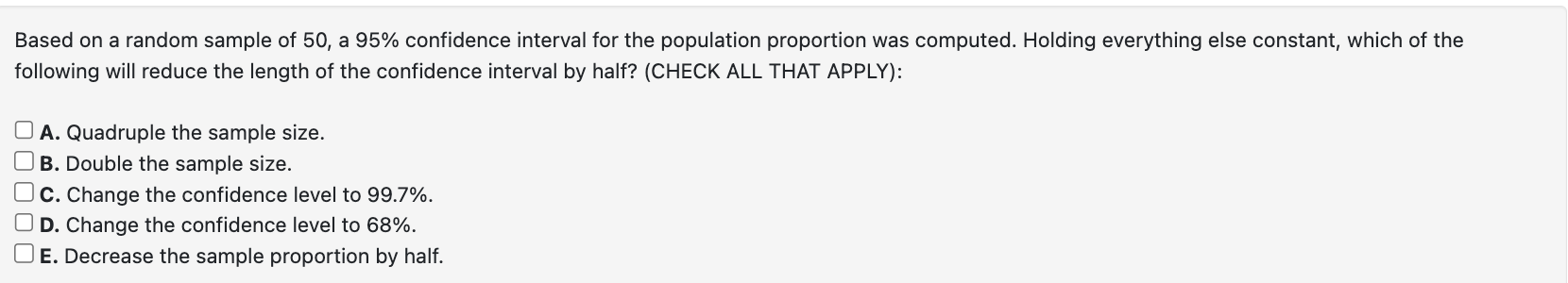 Solved Based on a random sample of 50 , a 95% confidence | Chegg.com