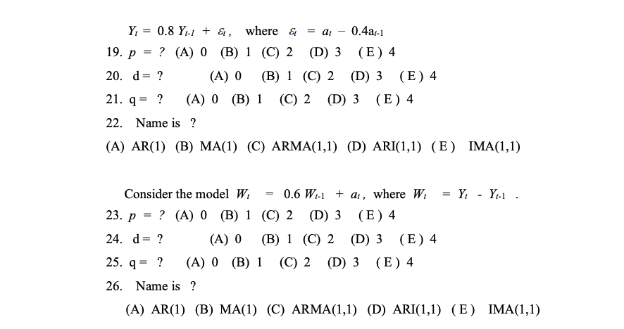 Solved For each of the following models, state the values of | Chegg.com