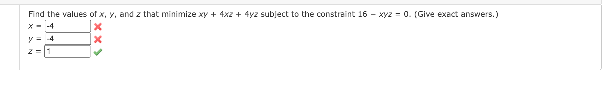 Solved Find the values of x,y, and z that minimize | Chegg.com