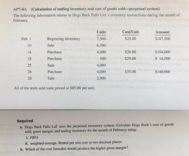 Solved AP7-8A (Calculation of ending inventory and cost of | Chegg.com