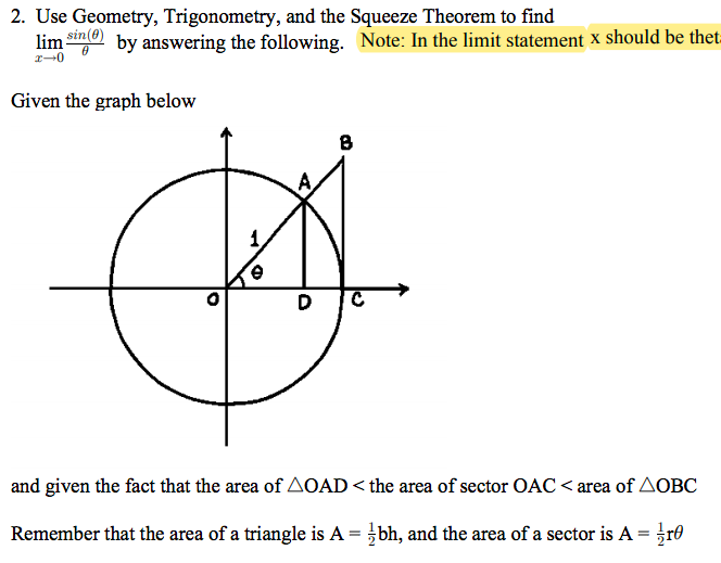 Solved 2. Use Geometry, Trigonometry, and the Squeeze | Chegg.com