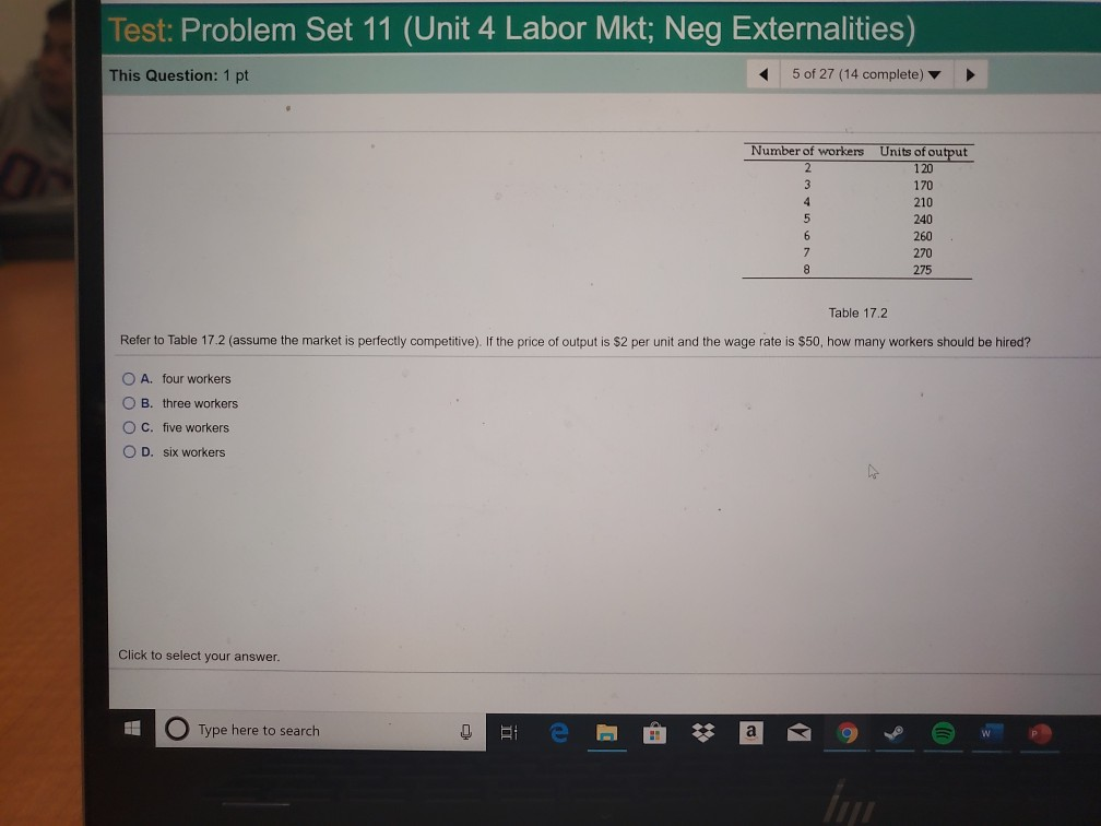 Solved Test: Problem Set 11 (Unit 4 Labor Mkt; Neg | Chegg.com