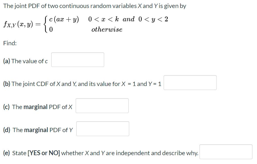 Solved The joint PDF of two continuous random variables X | Chegg.com