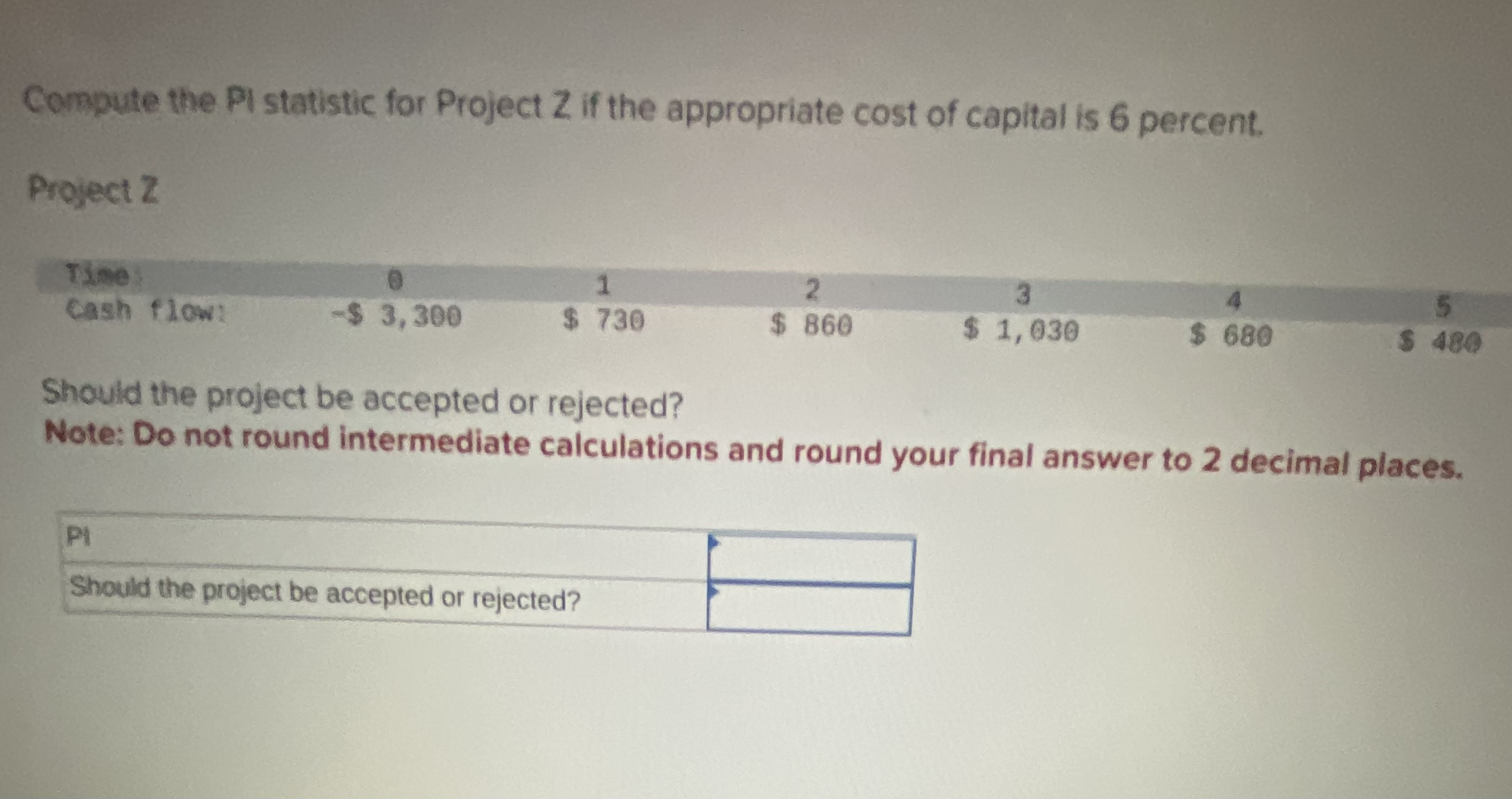 Solved Compute the PI statistic for Project Z ﻿if the | Chegg.com