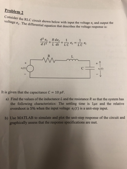 Solved Problem2 er the RLC circuit shown below with input | Chegg.com