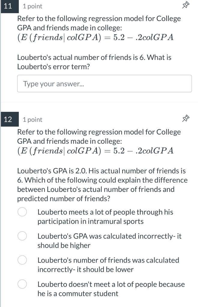 Solved 1 point Refer to the following regression model for | Chegg.com