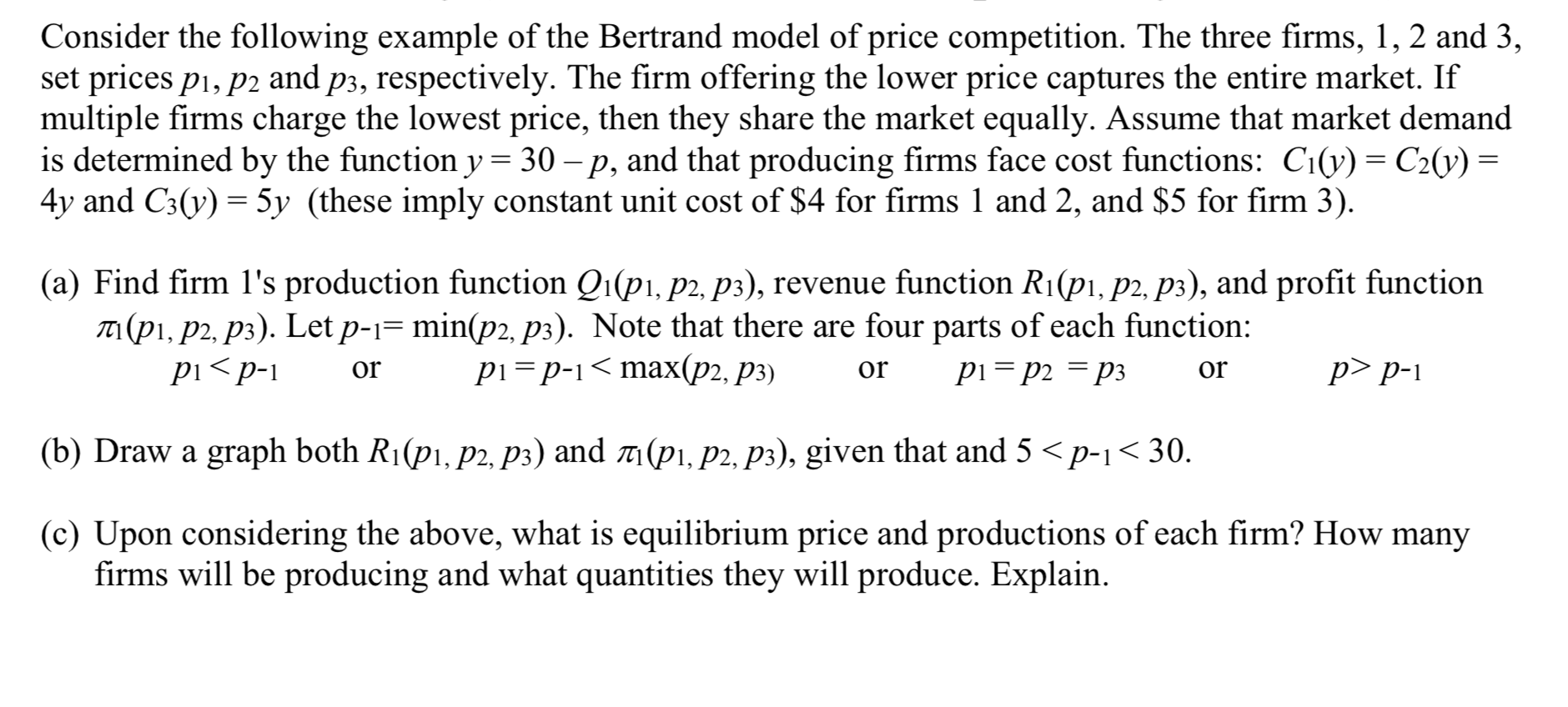 Consider the following example of the Bertrand model | Chegg.com