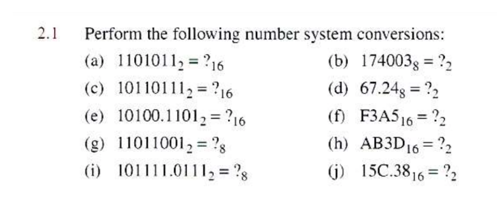 Solved 2.1 Perform the following number system conversions: | Chegg.com
