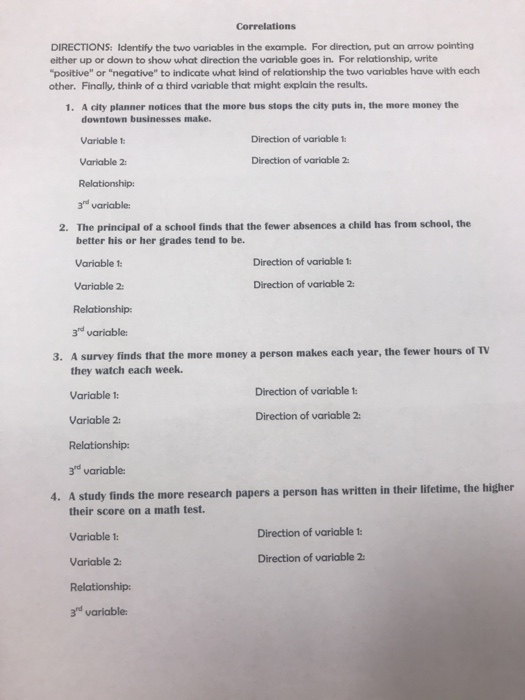 Solved Correlations DIRECTIONS: Identify the two variables | Chegg.com