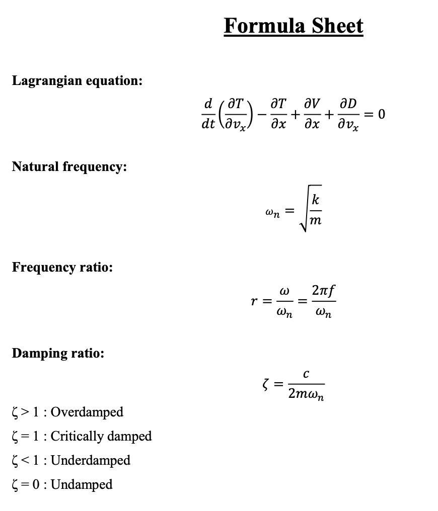 Solved For the vibrating system shown in Figure 9, the mass | Chegg.com