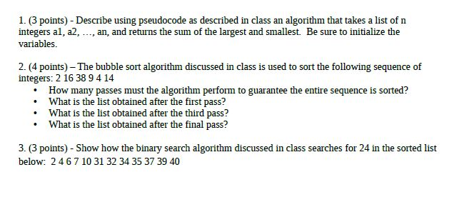 Solved 1. (3 points) Describe using pseudocode as described | Chegg.com