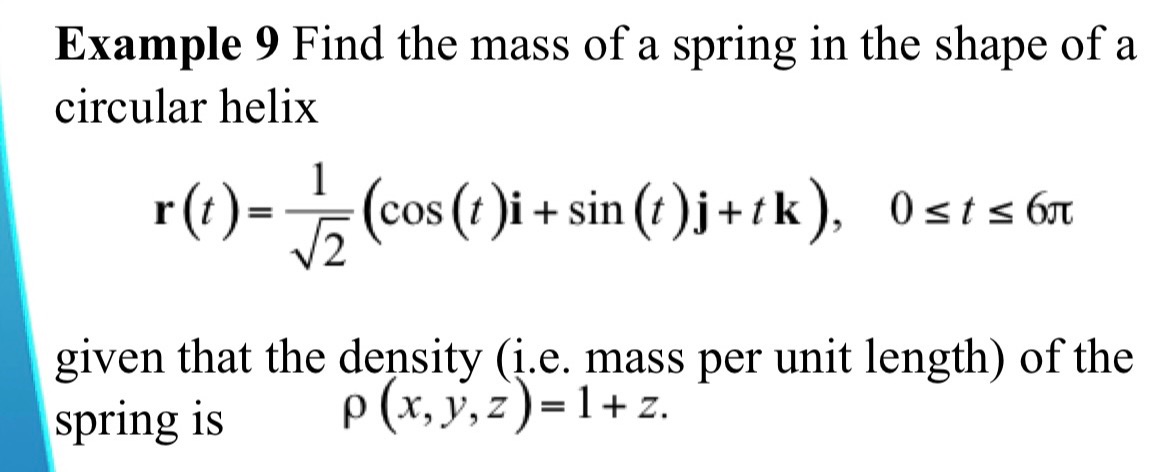 Solved Example 9 ﻿Find the mass of a spring in the shape of | Chegg.com